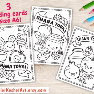 Rosh Hashanah Cards to Color. 3 Coloring Pages of Shana Tova Cards ...