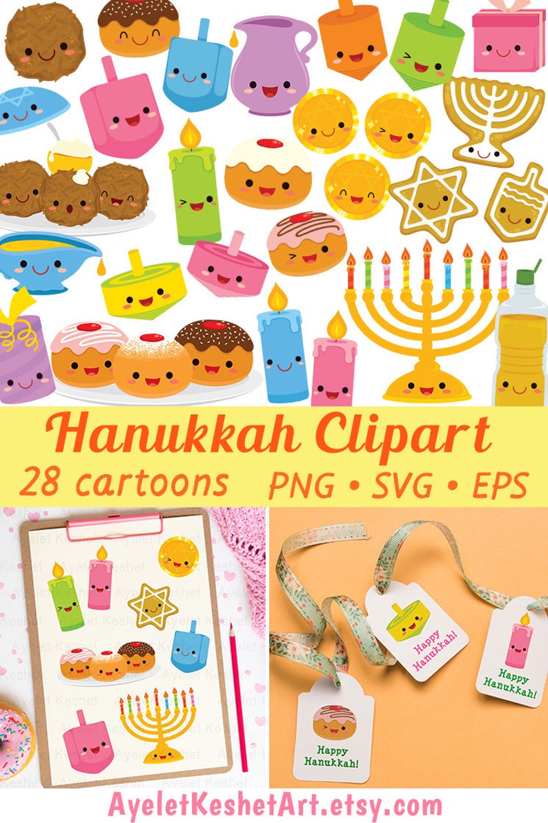 Hanukkah Clipart Set. Cute Cartoons With Hanukkah Symbols for - Etsy Israel
