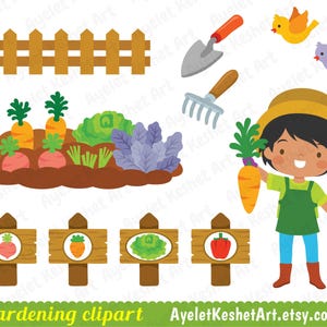 Gardening Clipart Set – Vegetable Garden, Tools & Kids Gardening (PNG ...