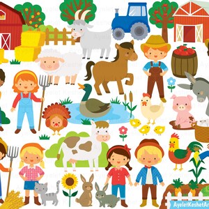 Big Farm Clipart Bundle. Farm Animals, Farm Life and Farm Kids, Plus ...