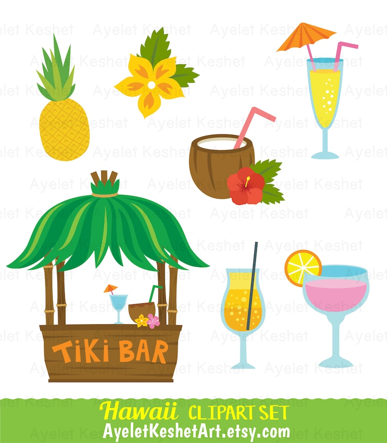 Tropical Clipart Set. Hawaii Beach and Summer Clipart Bundle - Etsy Israel