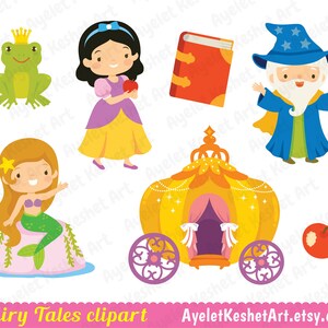 Fairy Tale Clipart Set. Cinderella, Snow White and Other Characters ...