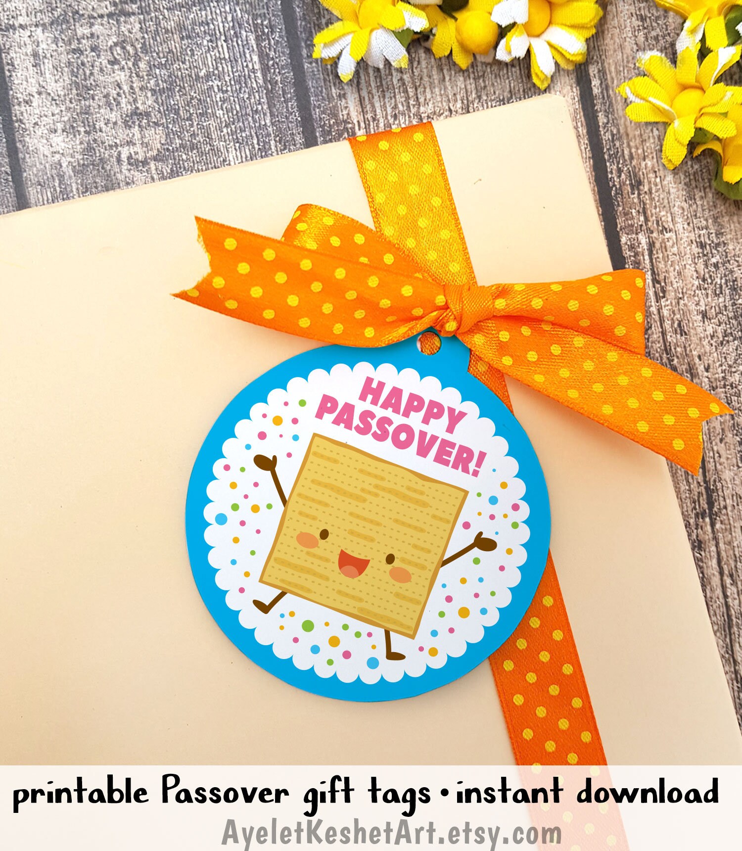 Happy Passover Printable Gift Tag With a Cute Illustration of a Cartoon ...