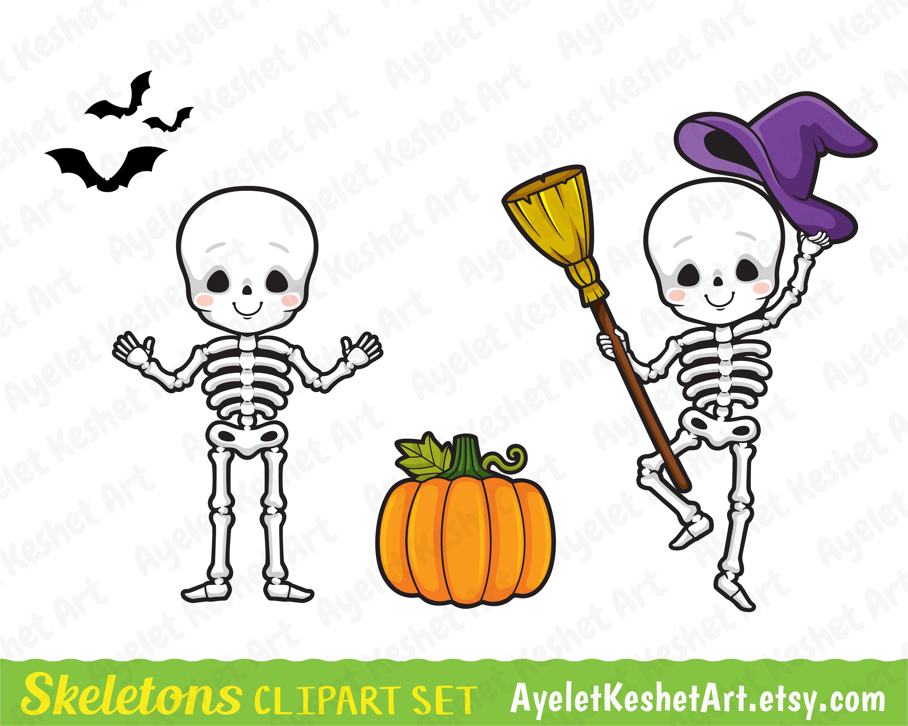 Spooky Cute Halloween Skeletons Clipart Set PNG SVG EPS - Etsy