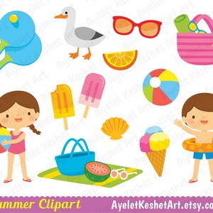Summer Clipart Set. Cute Beach Clipart Bundle for Personal & Commercial ...