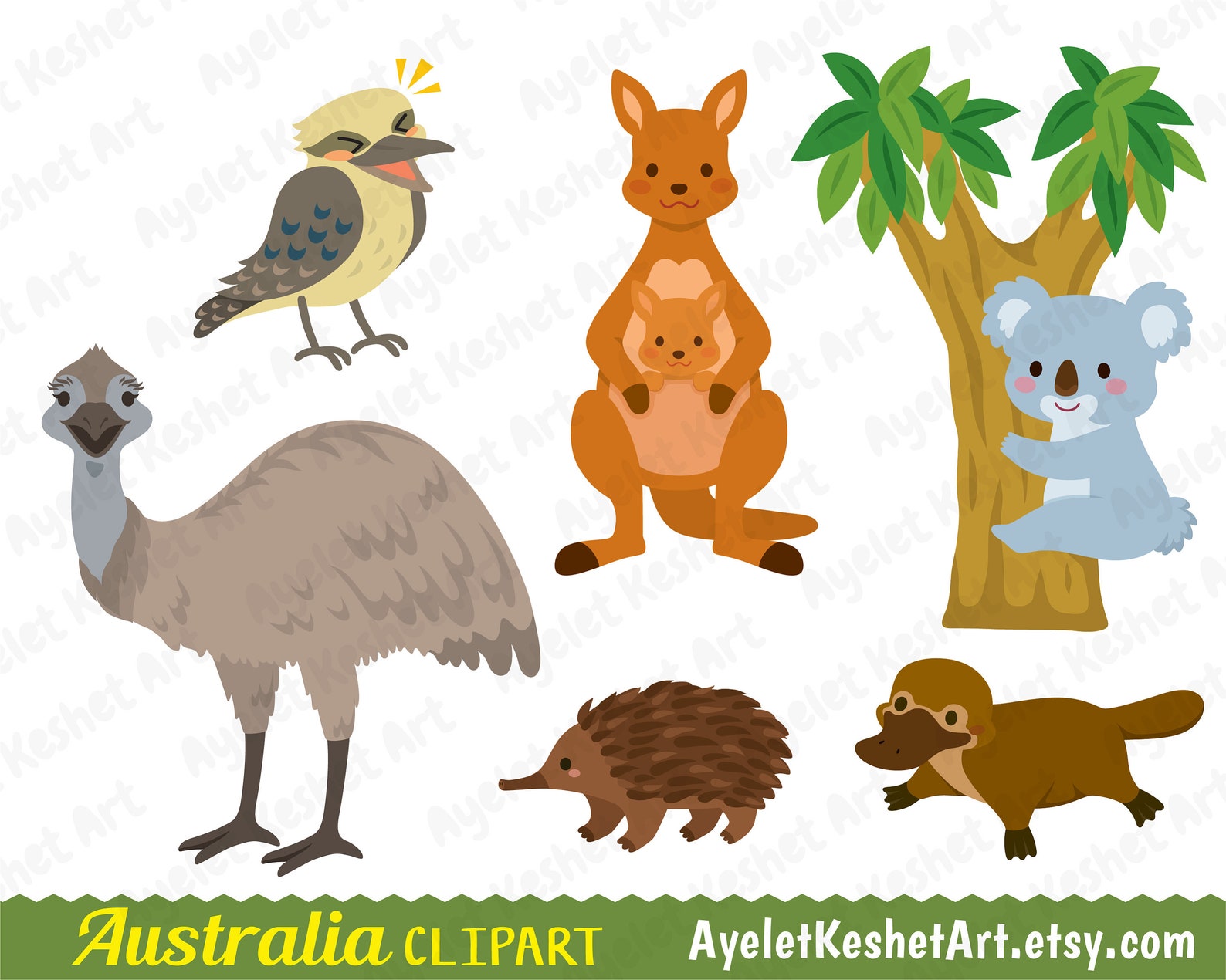 Australia Clipart Bundle. Cute Australian Animals, Australian Symbols ...