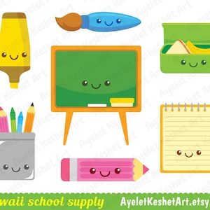 Kawaii School Clipart Set. Cute Digital Clipart Bundle for Personal ...