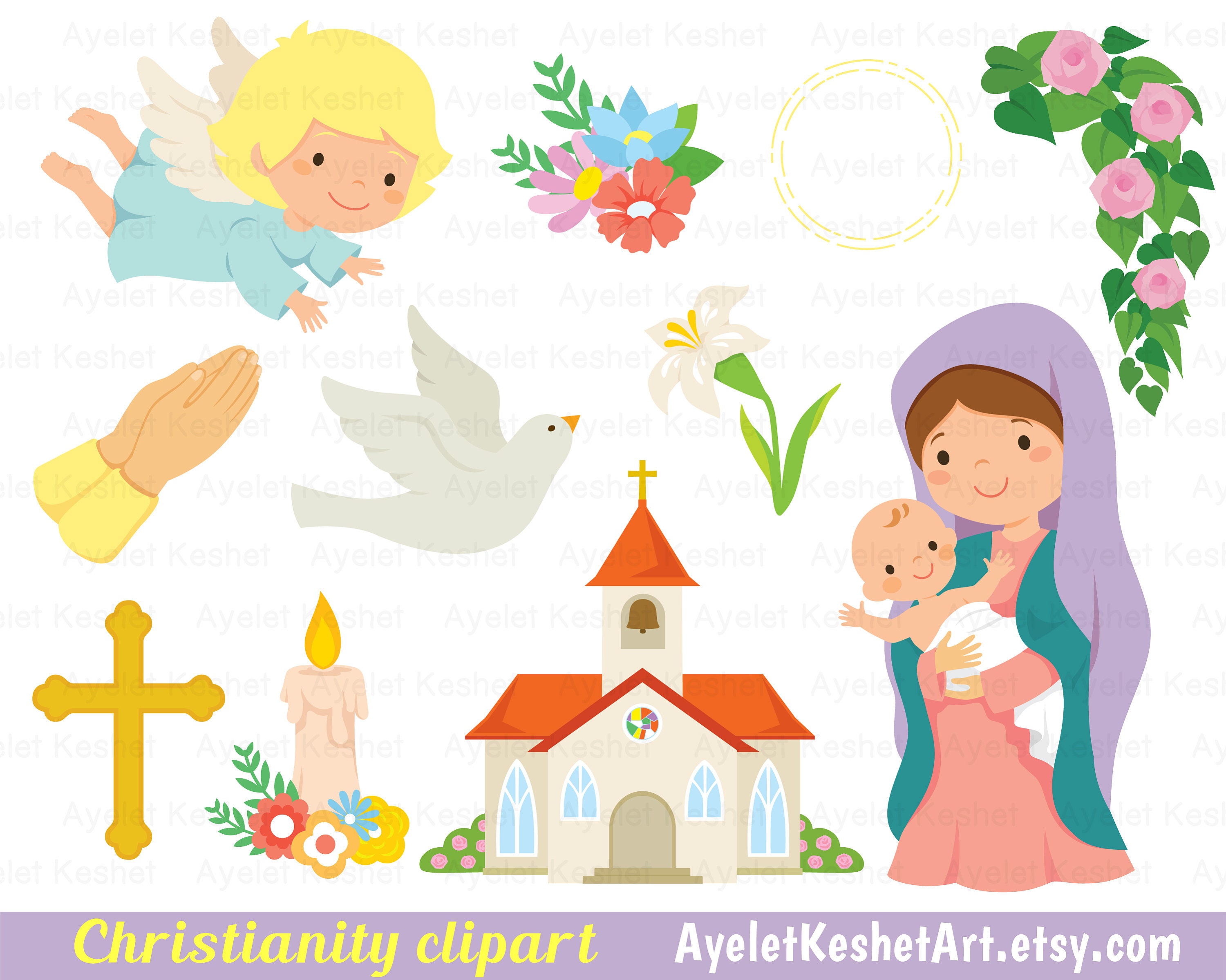 Christian clipart set. Digital clipart bundle of cute | Etsy