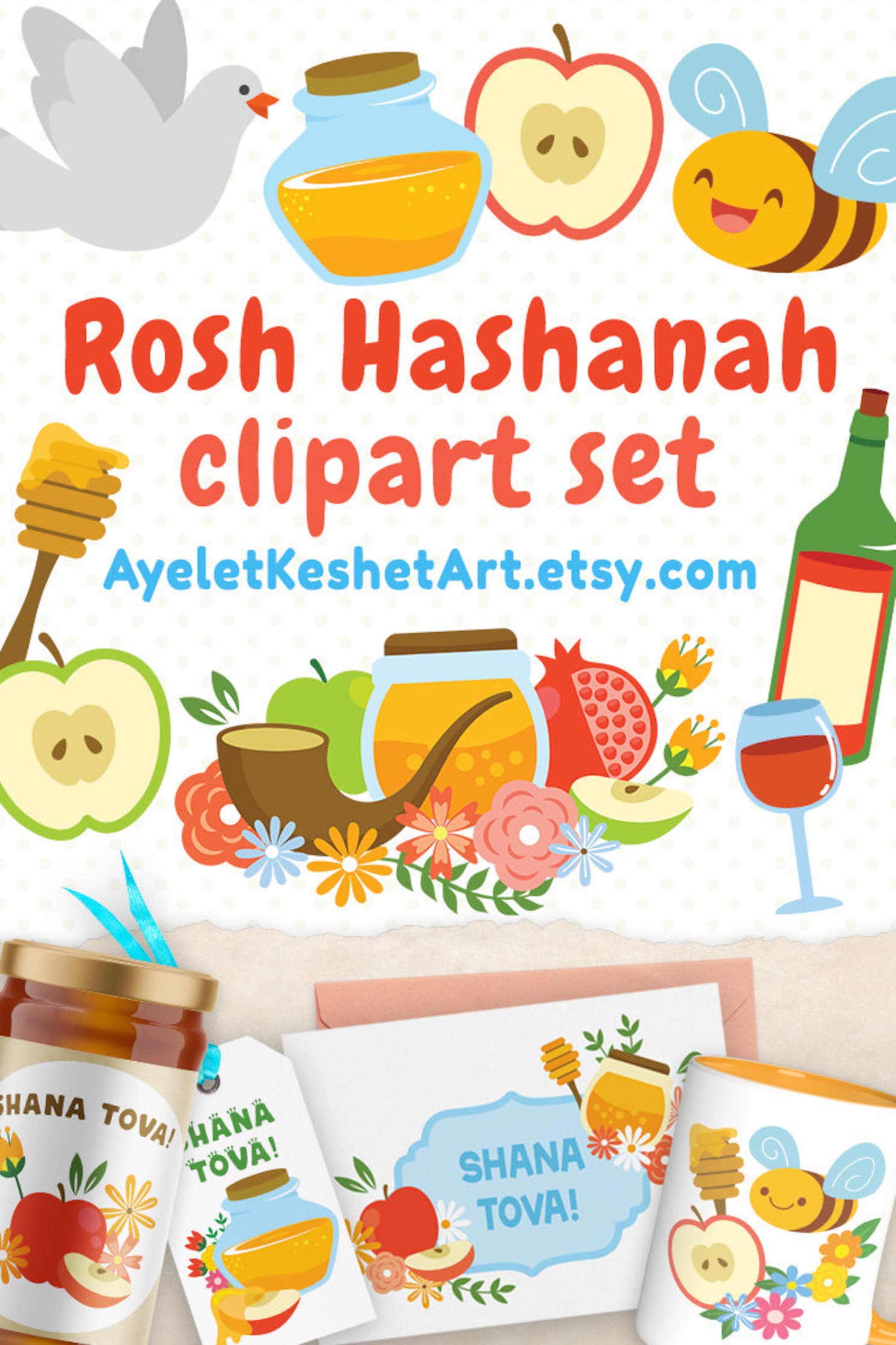 Rosh Hashanah Clipart Set. Apple and Honey Pomegranate - Etsy Israel