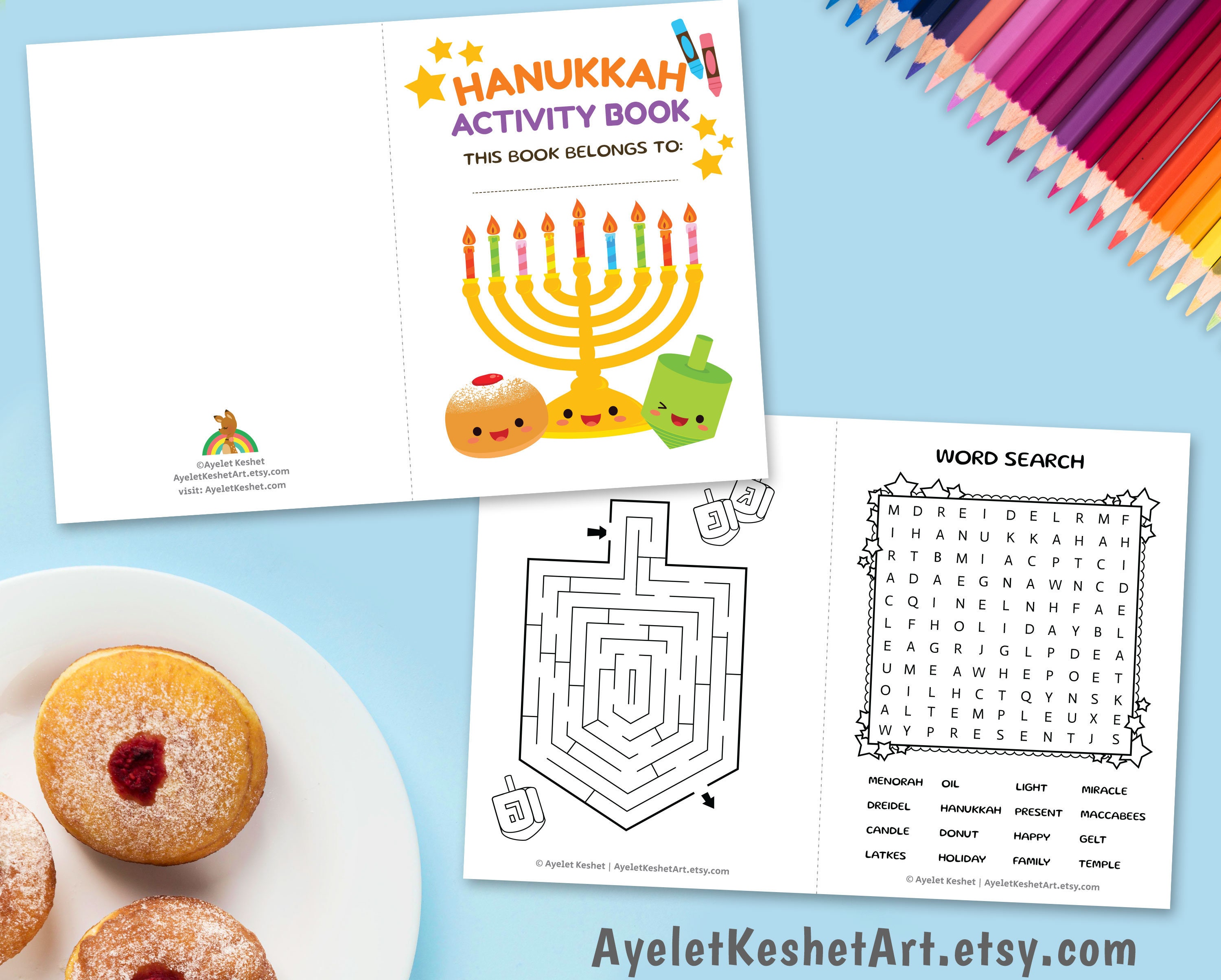 Printable Hanukkah Activity Book for Kids. Activity Pages, Puzzles and ...