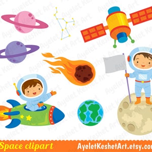 Outer Space Clipart Set. Cute Space Elements - Spaceships, Aliens ...
