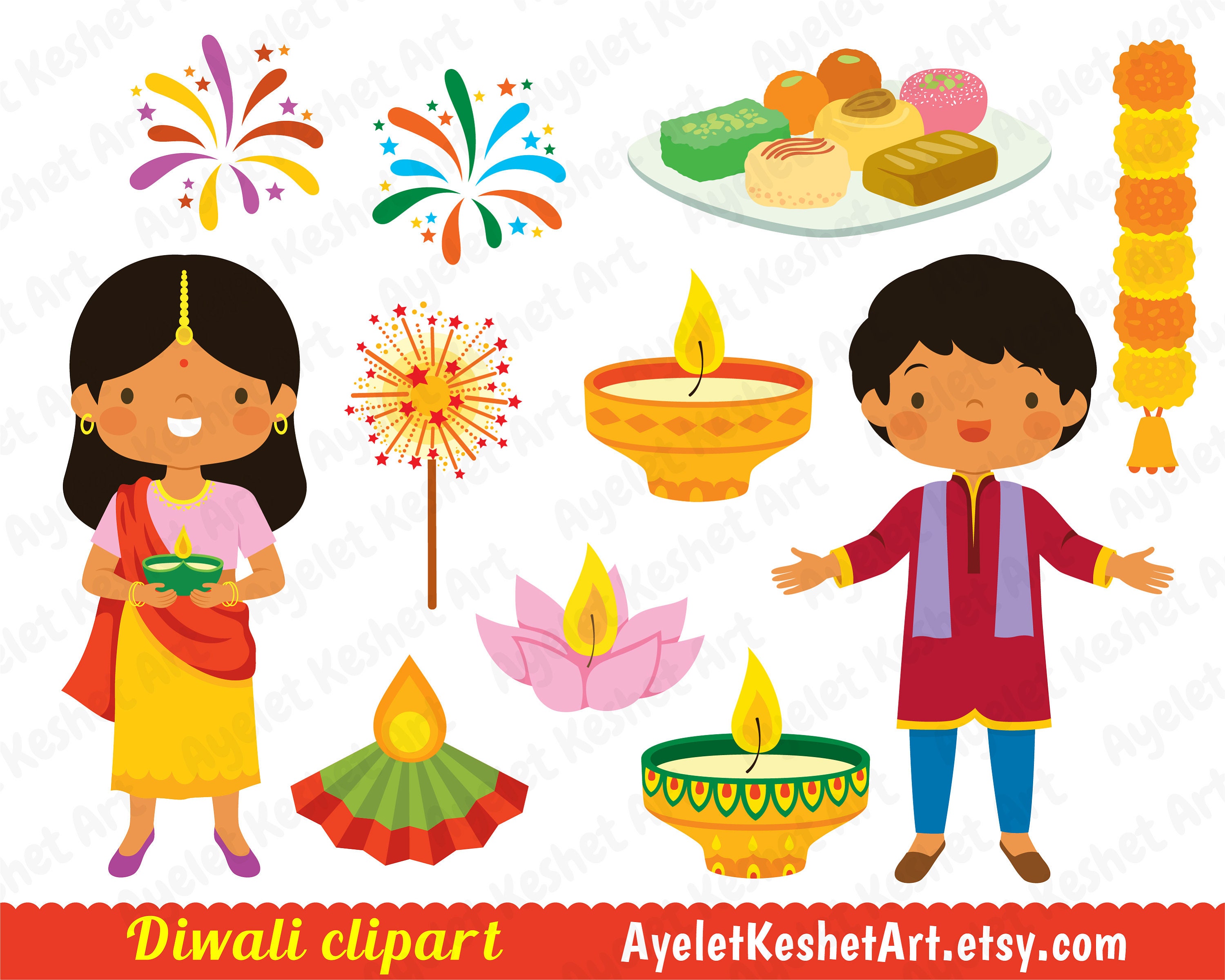 Diwali Clipart Set - Cute Graphics of the Indian Holiday Diwali ...