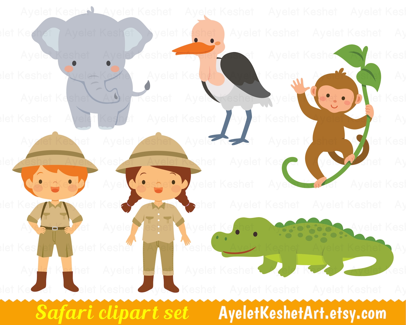Safari Clipart Set. Digital Clipart Bundle of Safari Animals and Kids ...