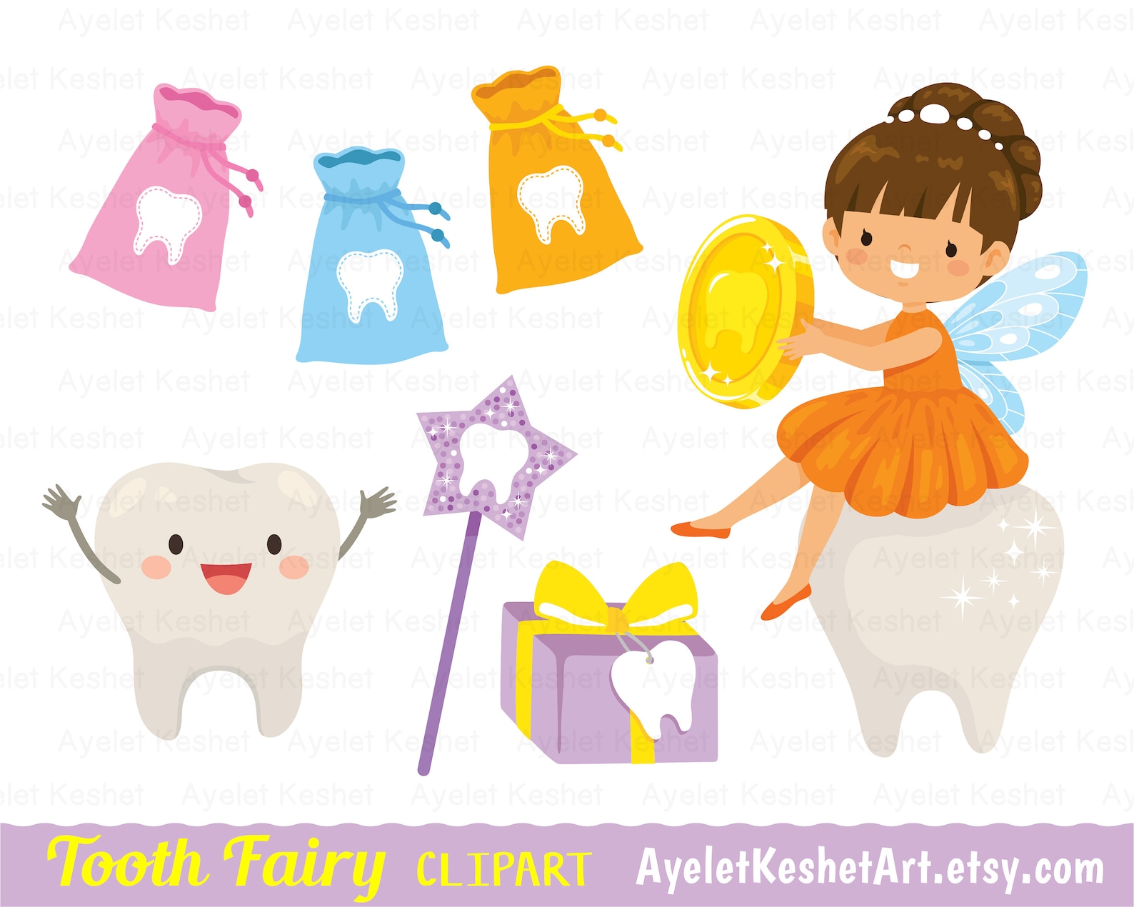 Tooth Fairy clipart bundle. Cute tooth fairies kawaii teeth | Etsy