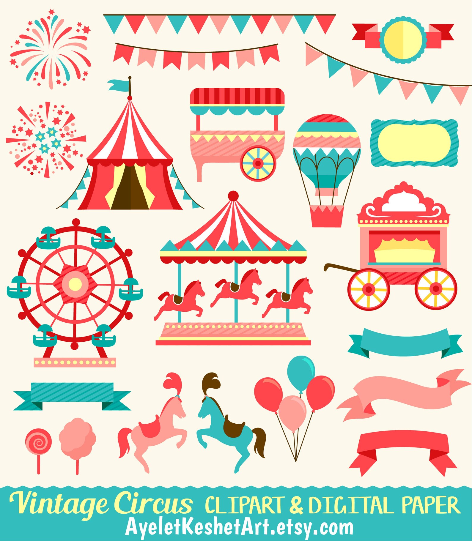 Vintage Circus Clipart Bundle and Digital Paper. PNG SVG and - Etsy Israel