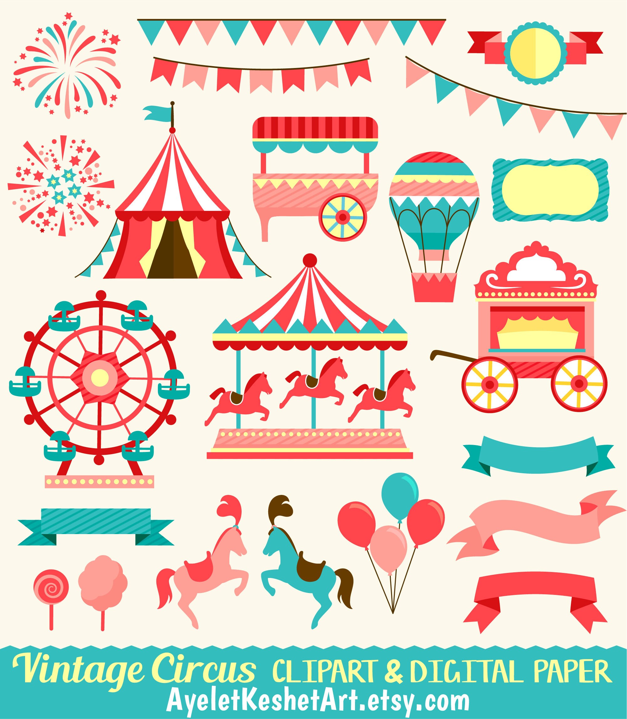 Vintage Circus Clipart Bundle and Digital Paper. PNG SVG and - Etsy Israel