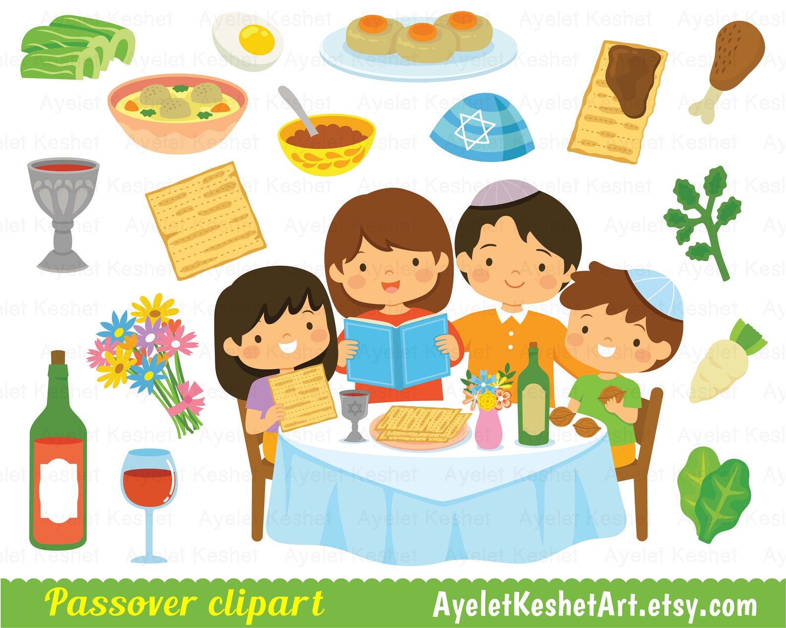Passover Clipart Set. Cute Passover or Pesach Symbols for - Etsy