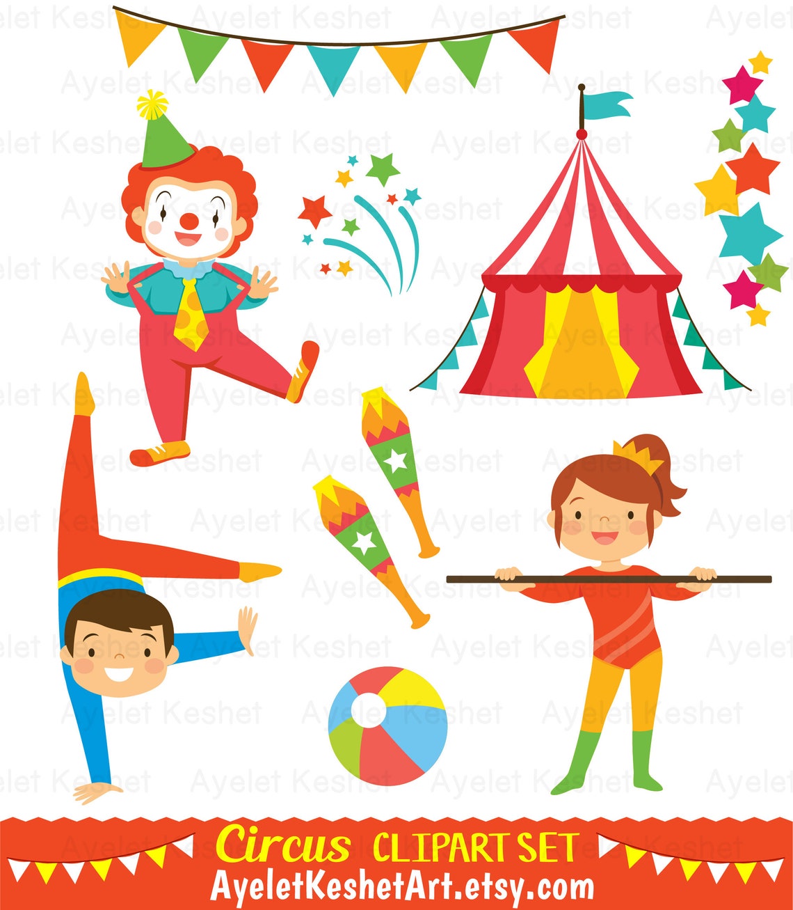 Circus Clipart Set. Cute Illustrations of Circus Animals, People and ...