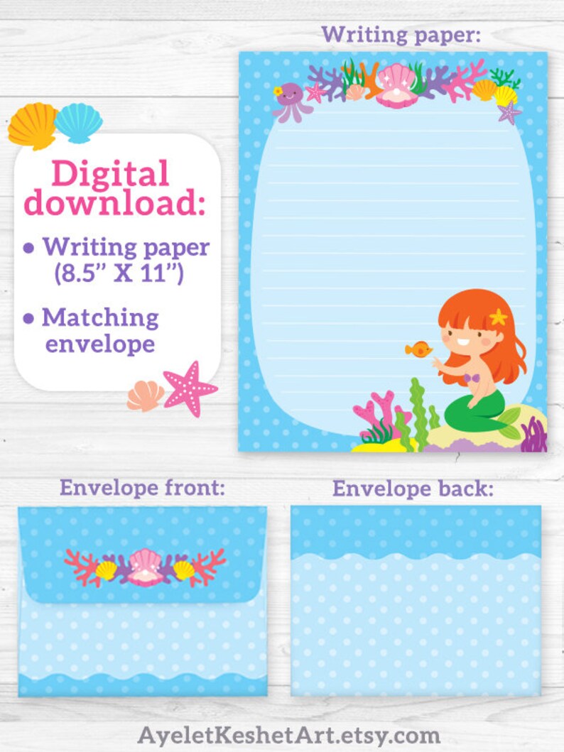 Printable Writing Paper Sweet Little Mermaid Kawaii Stationery ...