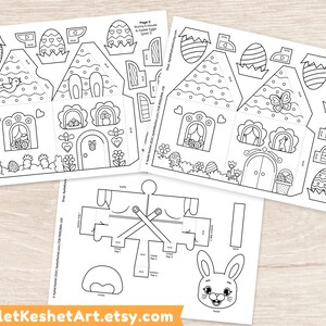 Easter Bunny Paper Craft With a House and Easter Eggs. Printable Easter ...