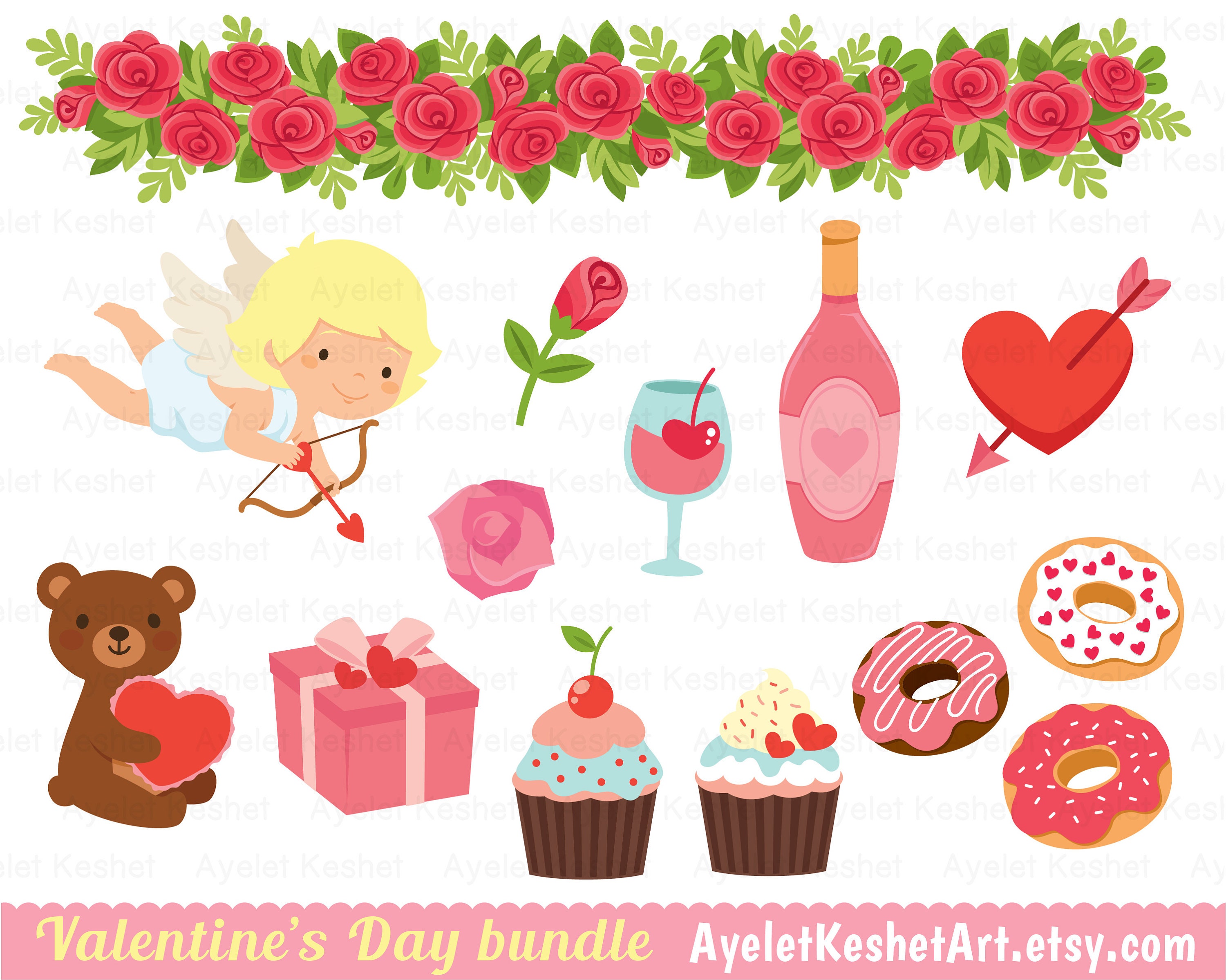 Valentines Day Clipart Bundle. Cute Valentines Clipart and and | Etsy ...
