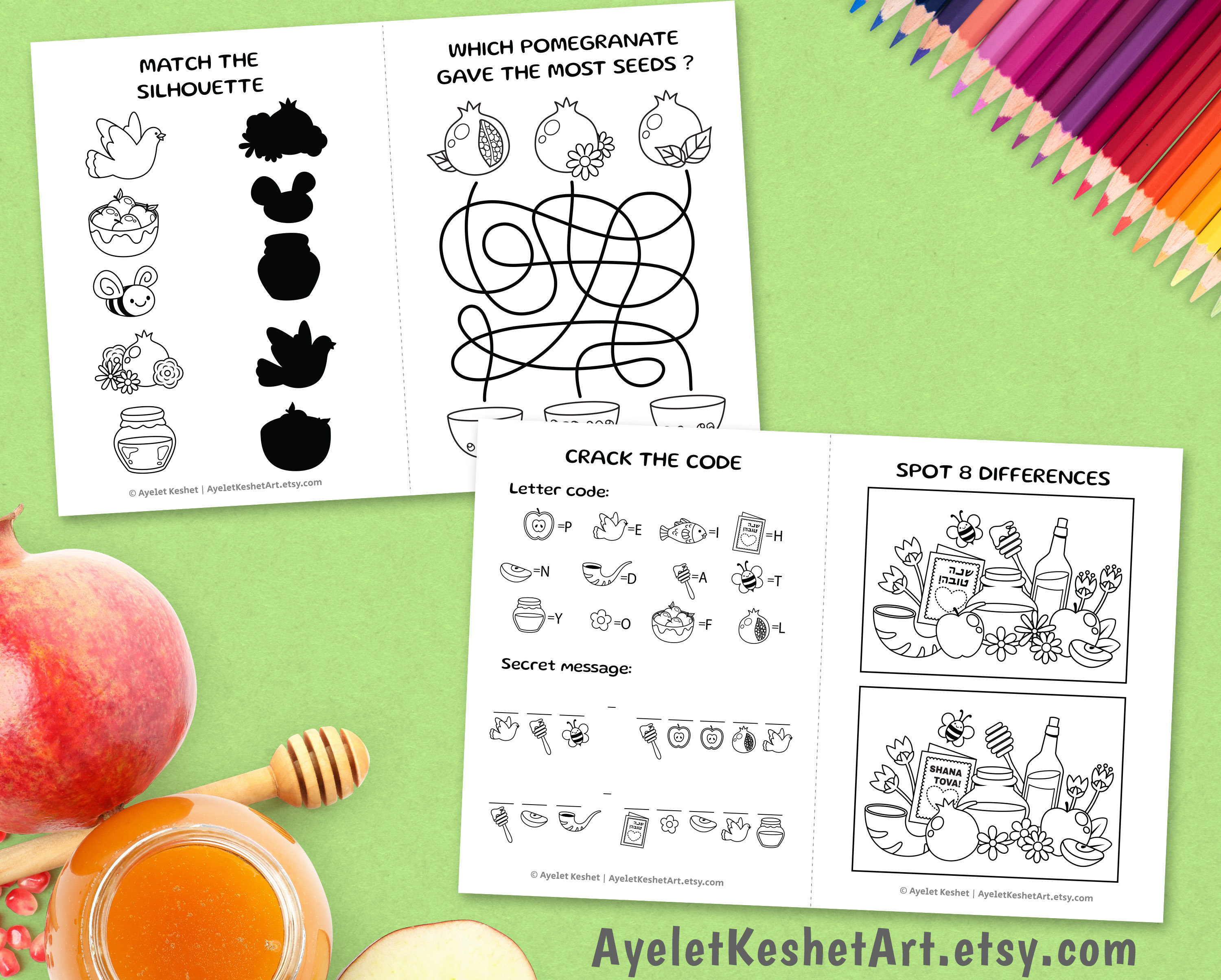 Printable Rosh Hashanah Activity Book for Kids. Activity Pages, Puzzles ...