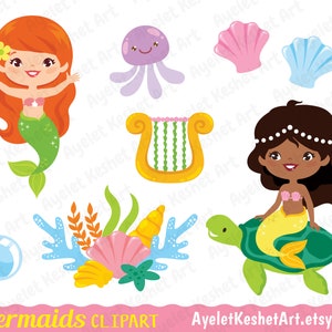 Mermaids Clipart Bundle. Cute Mermaids and Mermen in a Magical Sea ...