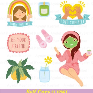Self Care Clipart Set. Cute Clipart Bundle of Wellbeing and Health, for ...