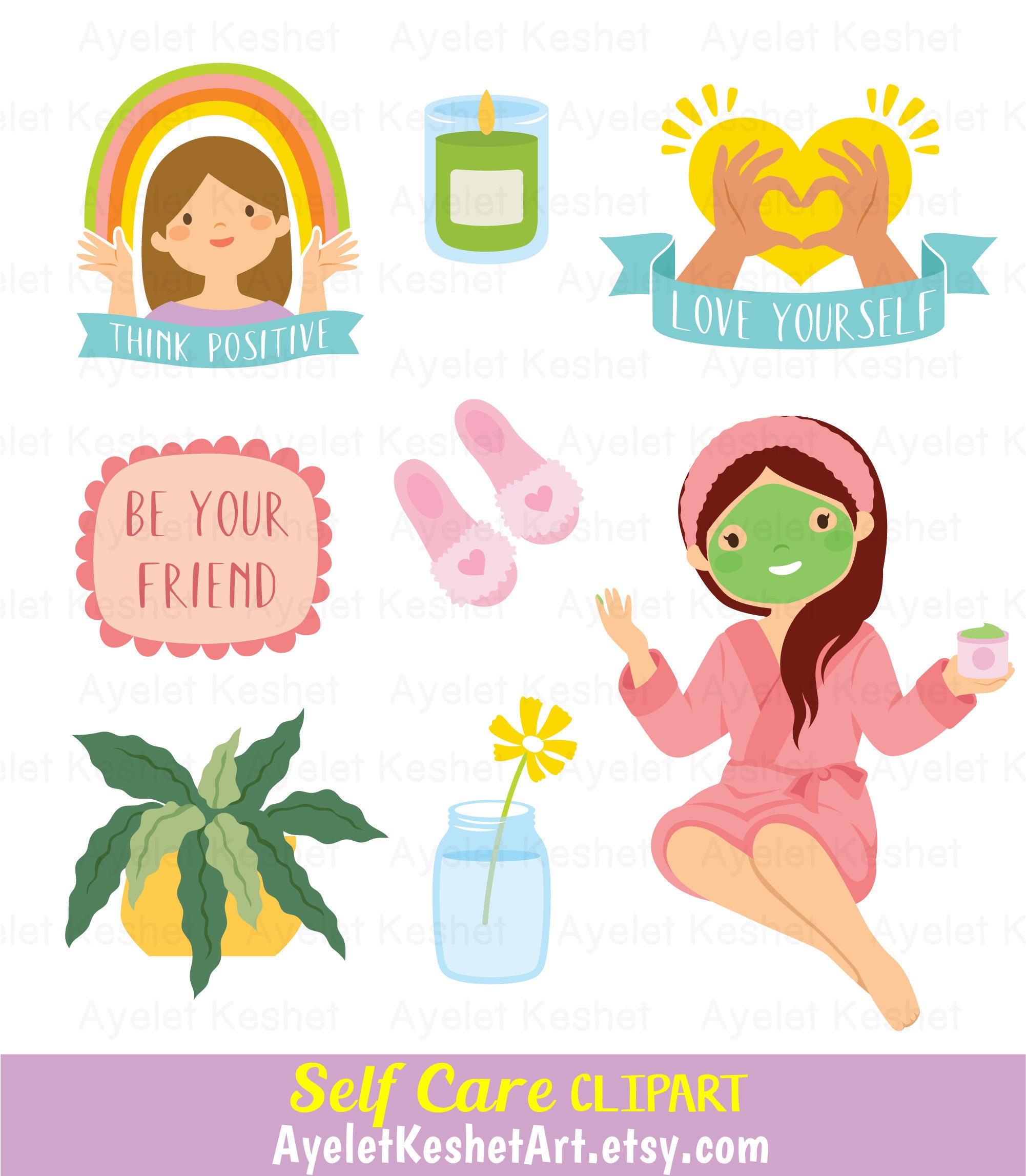 Self care clipart set. Cute clipart bundle of wellbeing and | Etsy