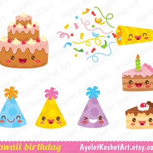 Kawaii Birthday Clipart Set. Cute Kawaii Characters of Birthday Party ...