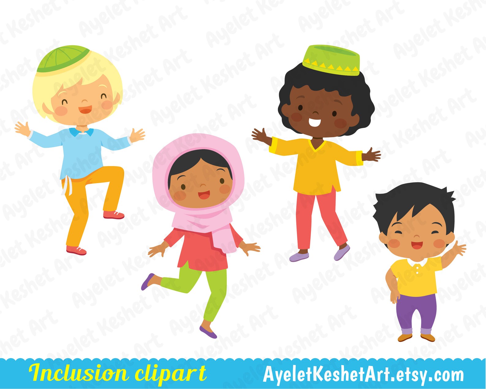 Inclusion Clipart Set. Kids Showcasing Inclusivity Through Diversity of ...