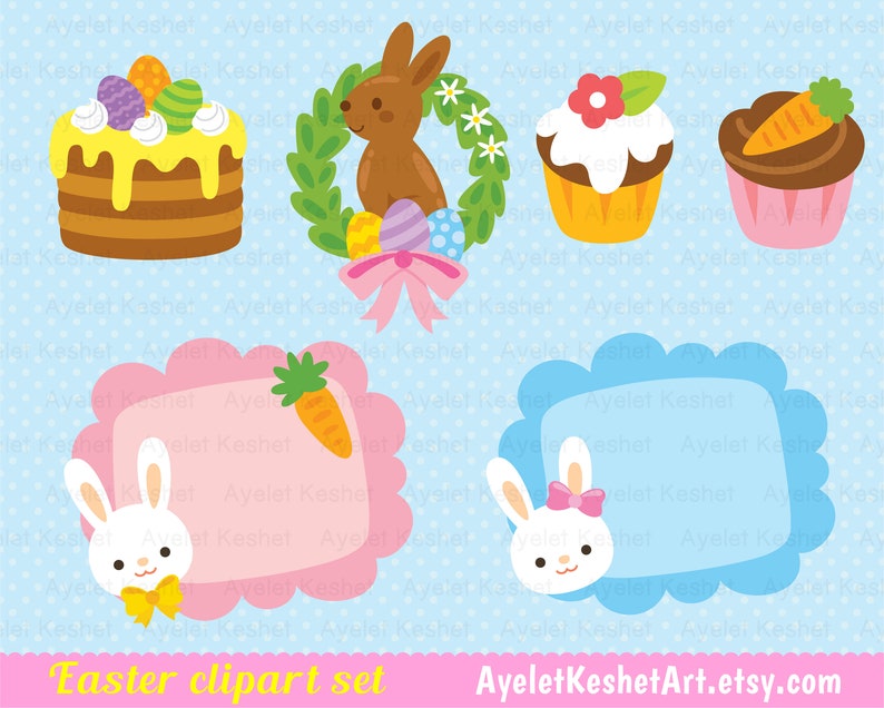 Cute Easter Clipart Bundle. Cute Easter Bunnies, Easter Eggs and Spring ...