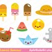 Summer Clipart Set With Cute Kawaii Cartoon Characters. 34 Digital ...