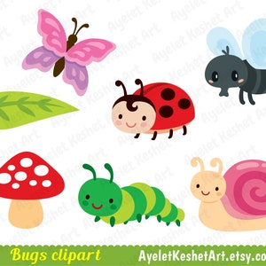 Bugs Clipart Set. Cute Bugs and Kids Enjoying Spring and Nature. SVG ...