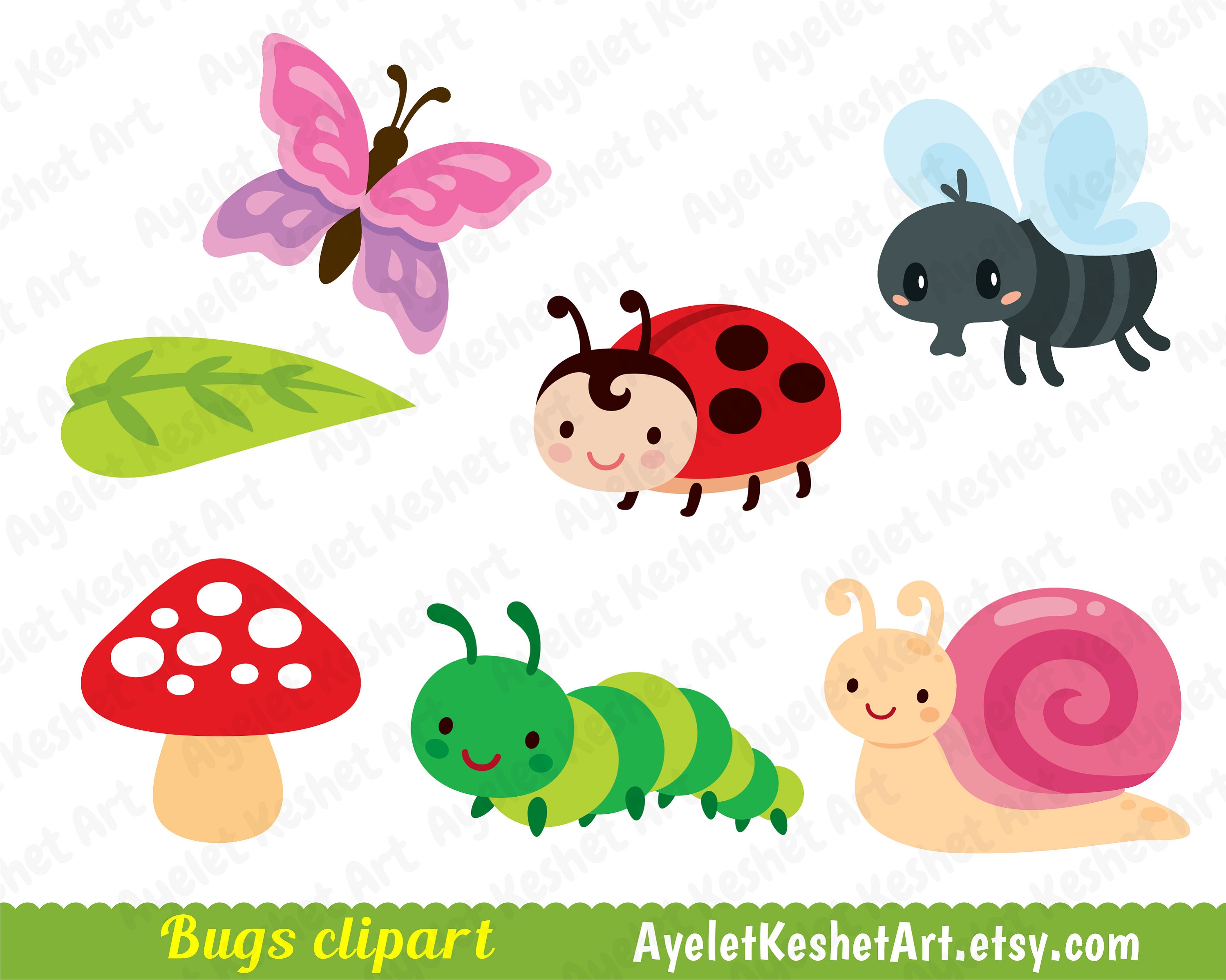Bugs Clipart Set. Cute Bugs and Kids Enjoying Spring and Nature. SVG ...