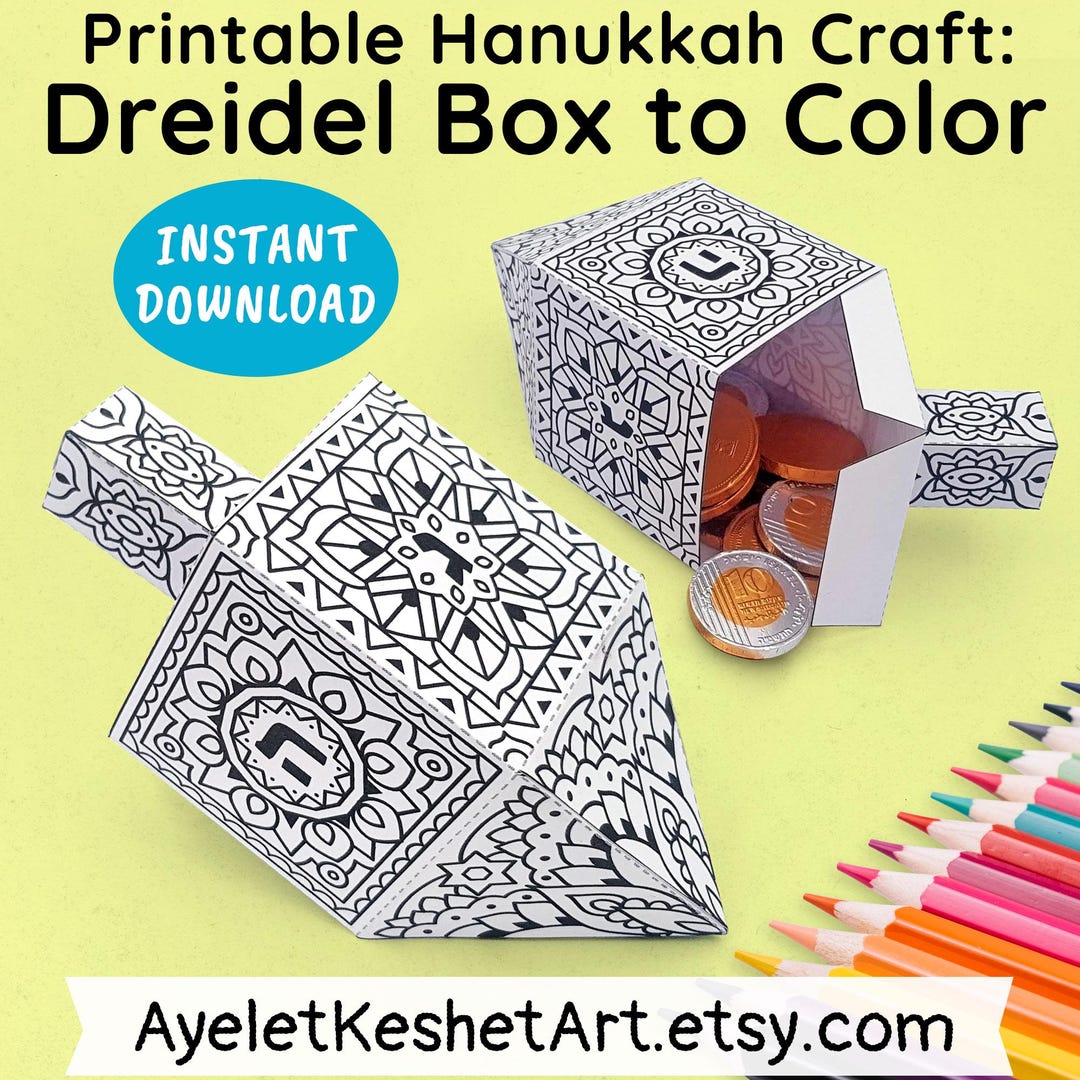 Printable Hanukkah Craft: Dreidel Box for Coloring With Mandala ...