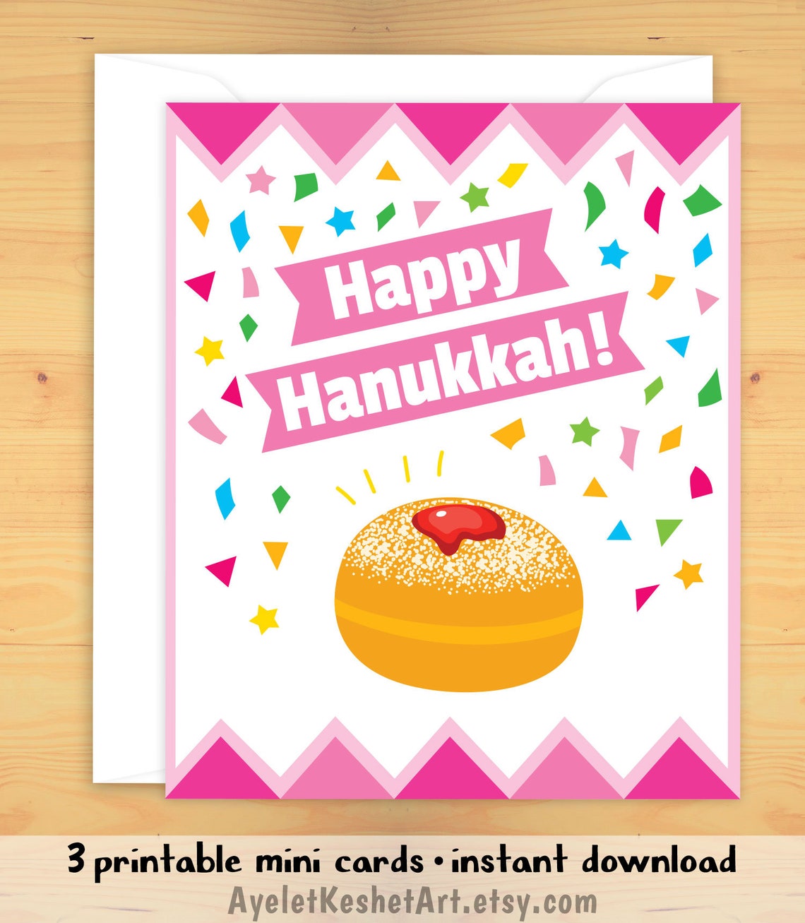 Printable Happy Hanukkah Cards. Set of 3 Mini Cards & Envelope - Etsy