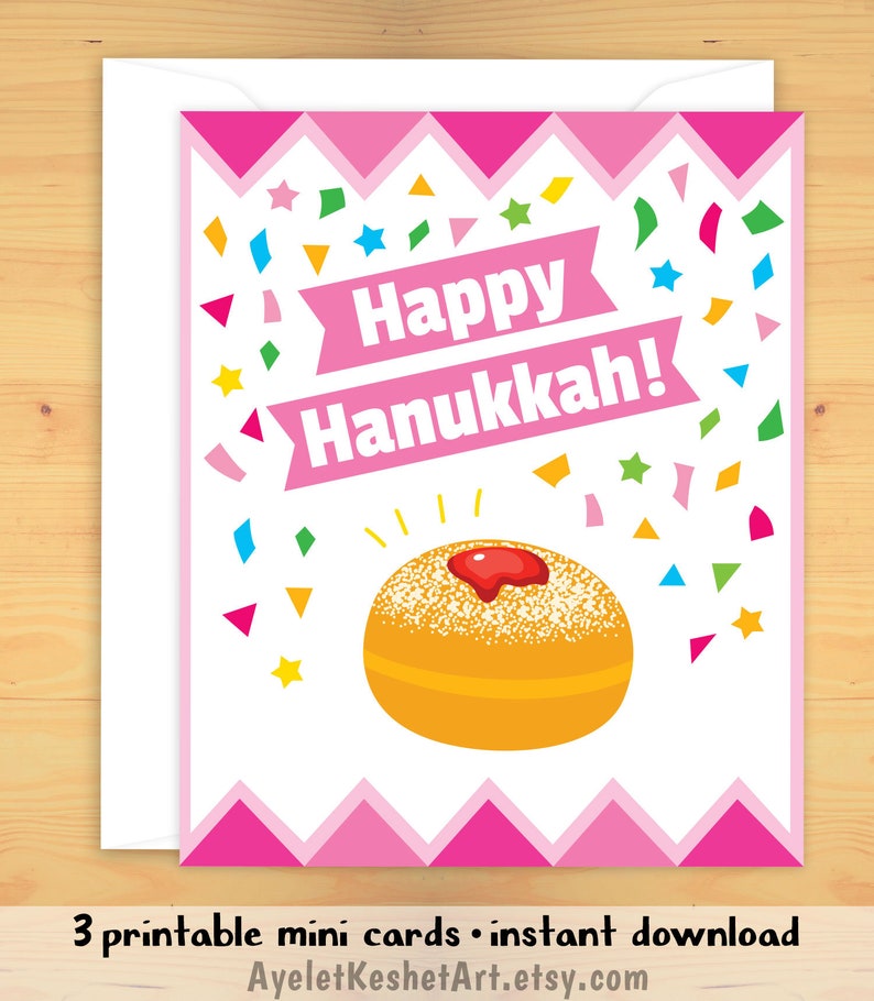 Printable Happy Hanukkah Cards. Set of 3 Mini Cards & Envelope - Etsy