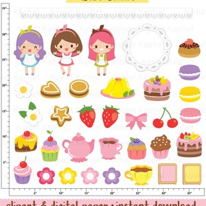 Digital Clip Art Set and Digital Paper - Cute Tea Party. Kawaii Clip ...