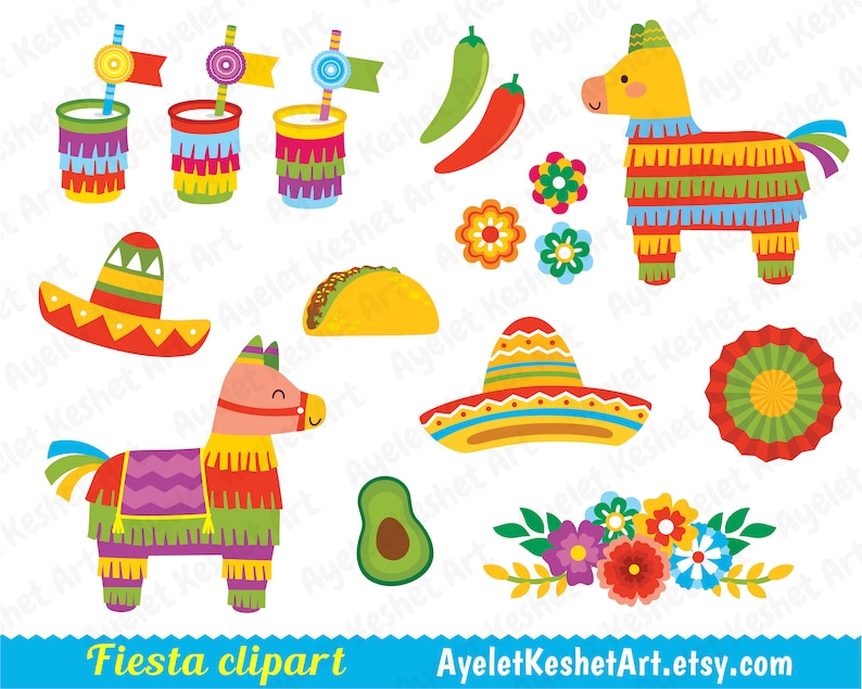Fiesta Clipart Set Cute Graphics of Mexican Party and Cinco - Etsy