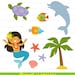 Tropical Clipart Set. Hawaii, Beach and Summer Clipart Bundle for ...