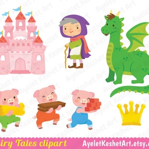 Fairy Tale Clipart Set. Cinderella, Snow White and Other Characters ...