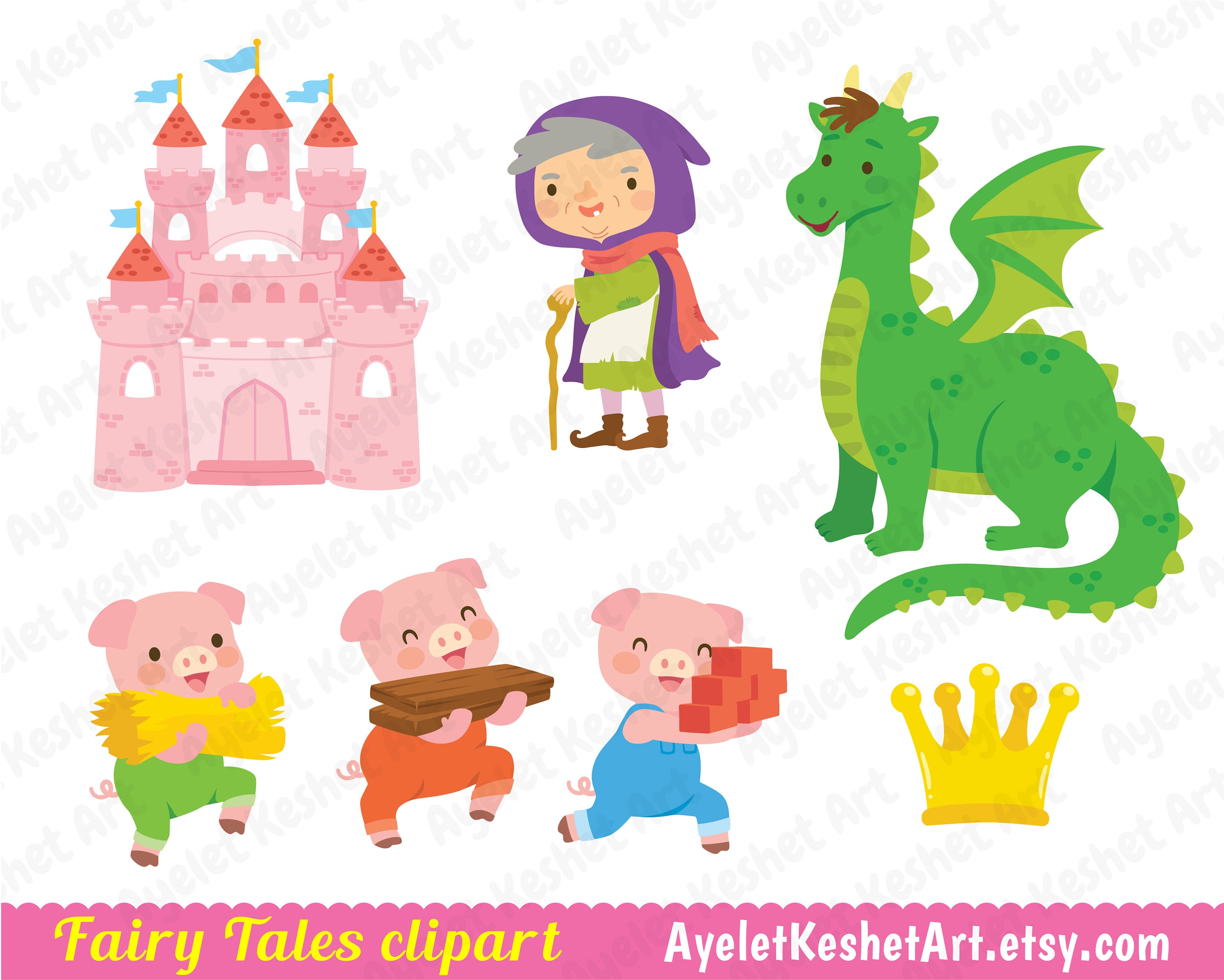 Fairy Tale Clipart Set. Cinderella, Snow White and Other Characters ...