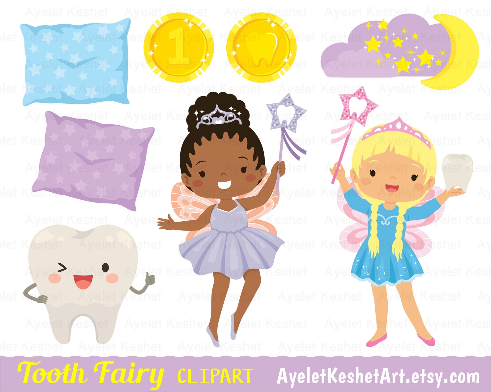Tooth Fairy Clipart Bundle. Cute Tooth Fairies, Kawaii Teeth, Tooth ...
