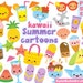 Summer Clipart Set With Cute Kawaii Cartoon Characters. 34 Digital ...