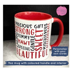 Personalised Word Art Coloured Gift Mug White and Coloured Combo Style ...