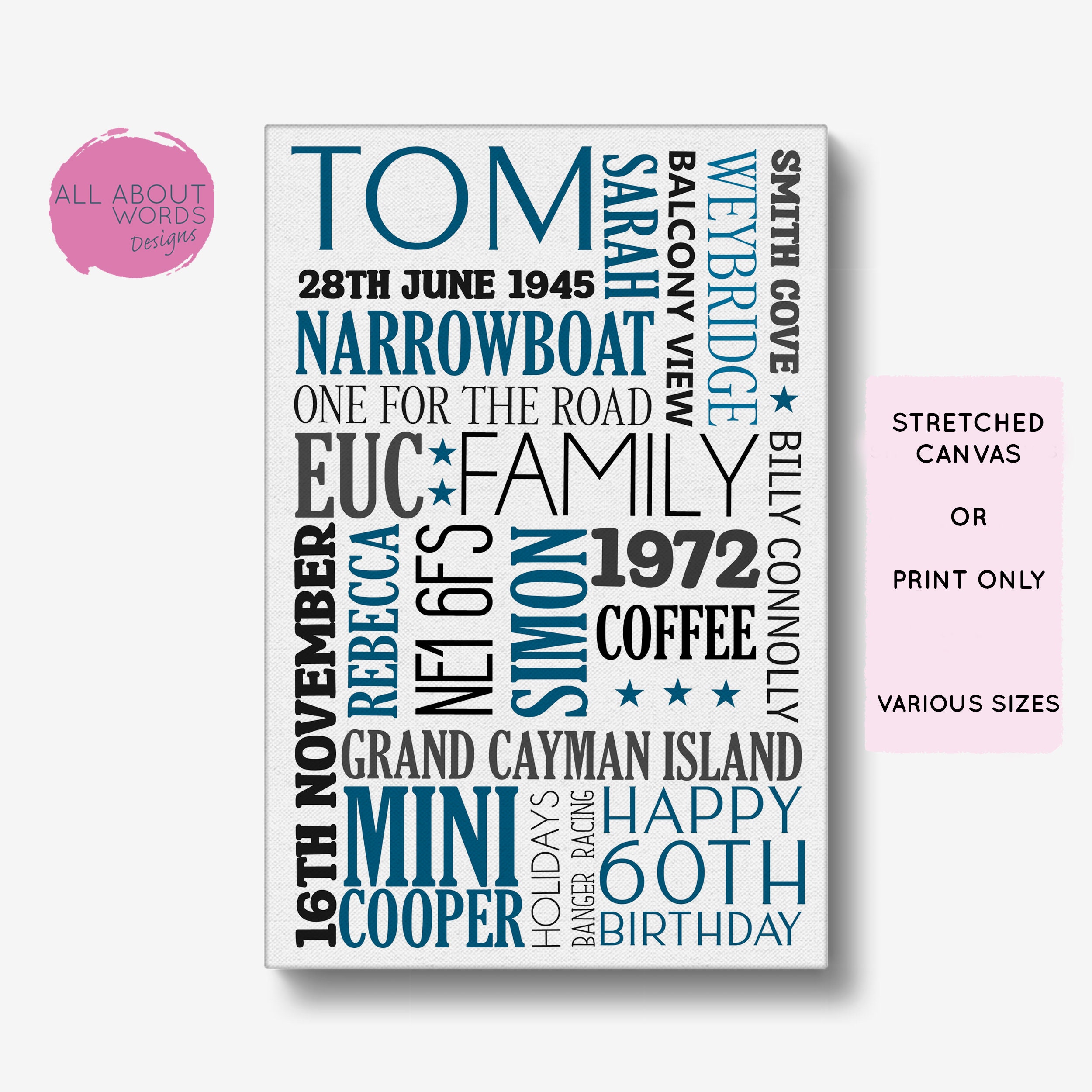 Personalised Word Art Wall Decor Custom Word Canvas - Etsy UK