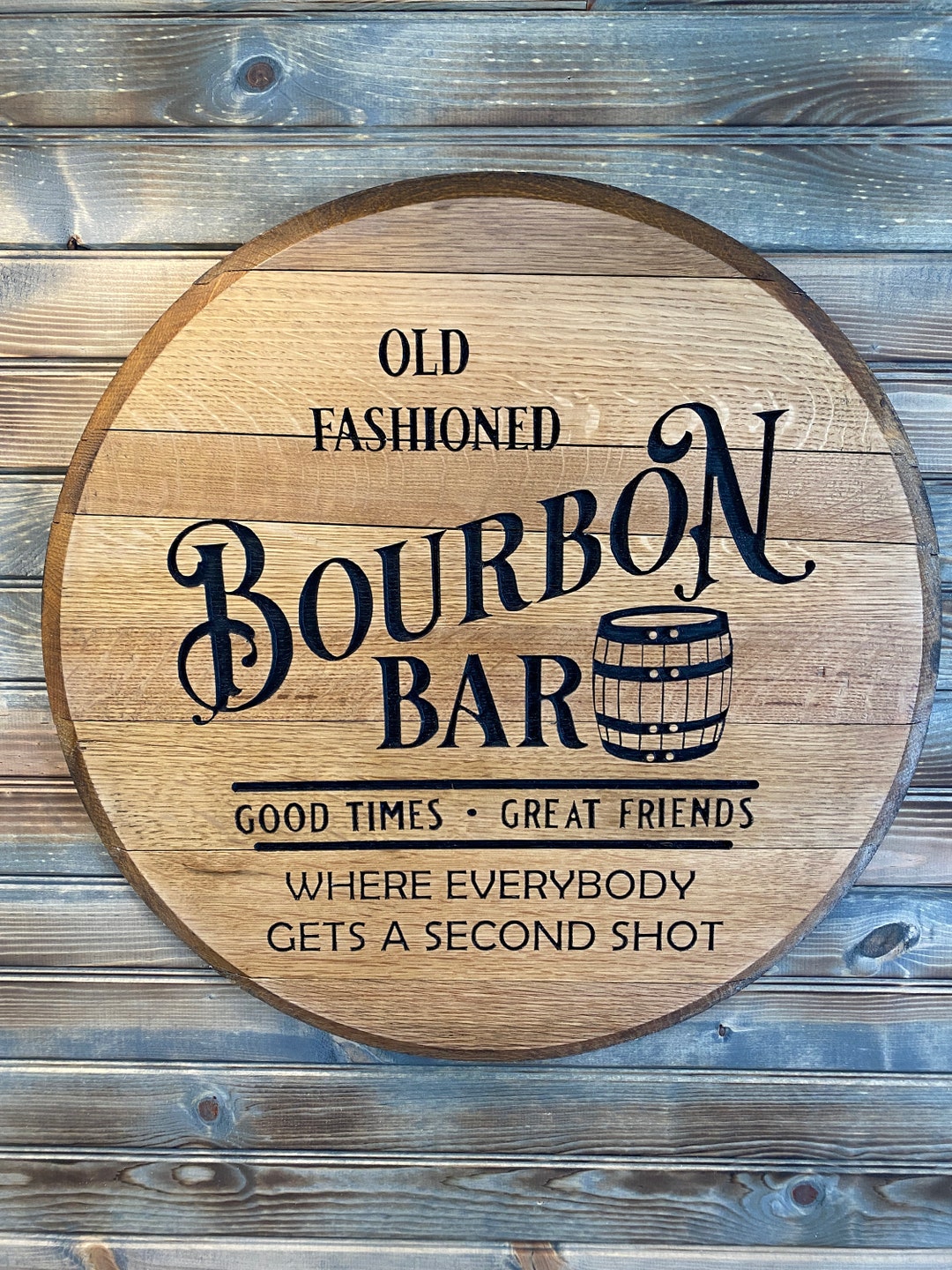 Bourbon Bar Authentic Whiskey Barrel Top Sign - Etsy