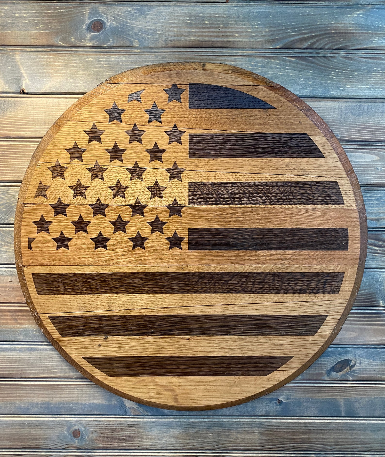 US Flag Authentic Whiskey Barrel Top Sign - Etsy
