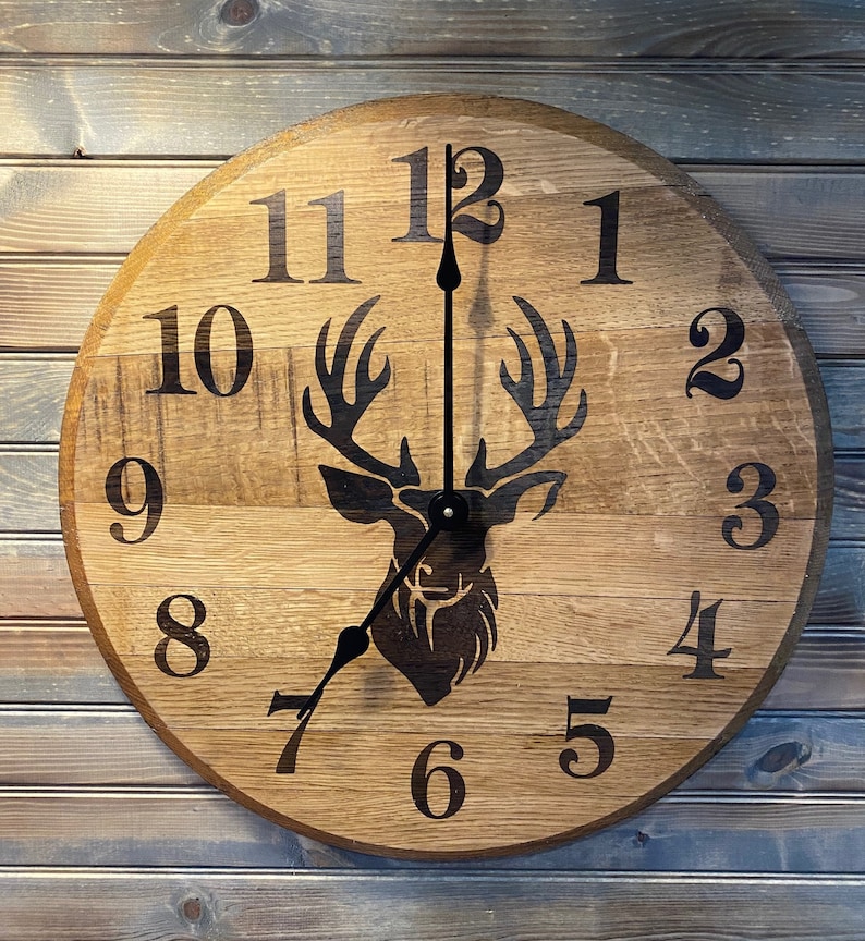 Deer Clock Authentic Whiskey Barrel Top Sign - Etsy